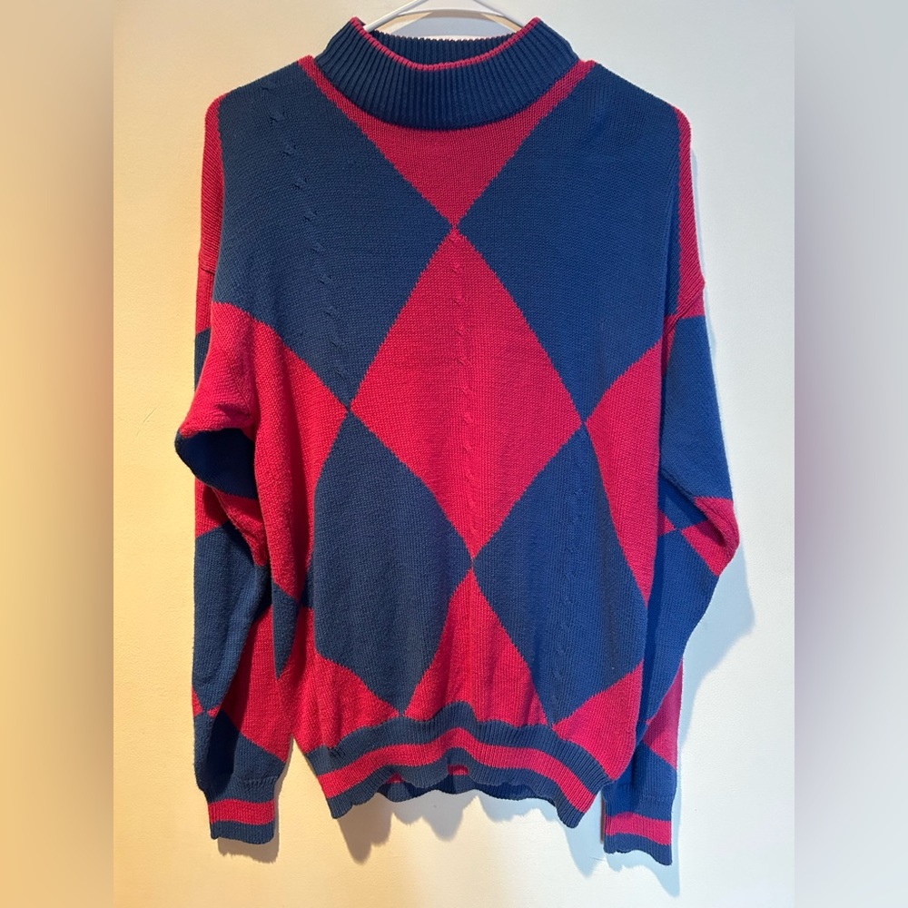 Vintage Argyle Sweater Aurea 80s Size Medium - Gem